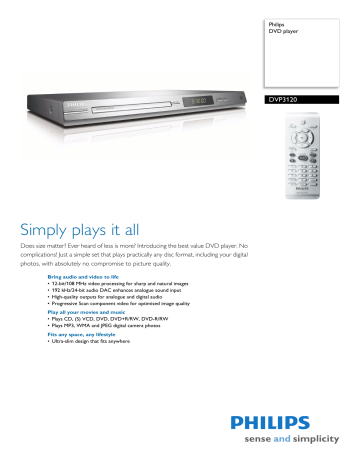 Philips DVP3120/05 DVD player Product Datasheet | Manualzz