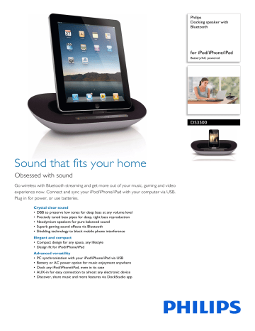 Philips DS3500/12 Docking speaker with Bluetooth Product Datasheet ...