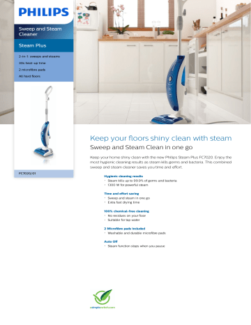 Philips FC7020/01 Steam Plus Sweep and Steam Cleaner Product Datasheet ...