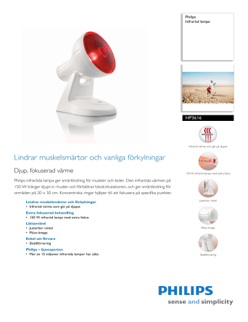 Philips HP3616/01 Infraröd InfraPhil-lampa Produktdatablad | Manualzz