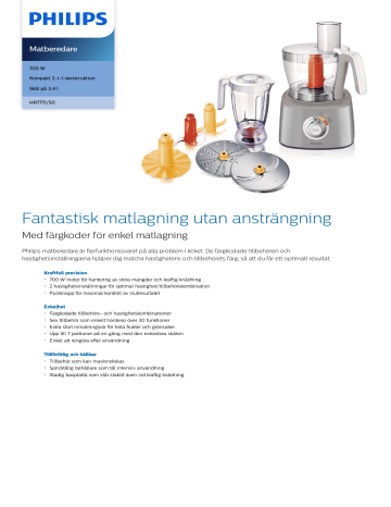 Philips HR7771/50 Matberedare Produktdatablad | Manualzz