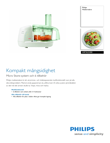 Philips HR7633/80 Matberedare Produktdatablad | Manualzz