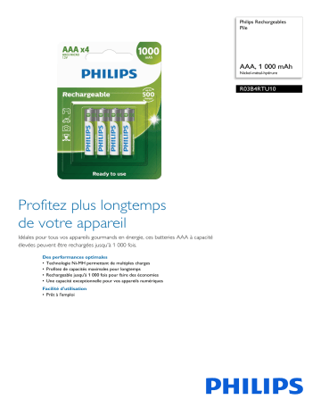 Philips R03B4RTU10/40 Rechargeables Pile Fiche technique de produit ...