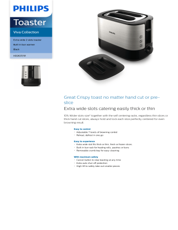 Philips HD2637/91 Viva Collection Toaster Product Datasheet | Manualzz