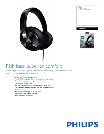 Philips SHP6000/10 Hi-fi headphones Product Datasheet | Manualzz