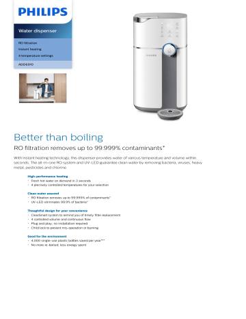 Philips ADD6910/90 Water dispenser Product Datasheet | Manualzz
