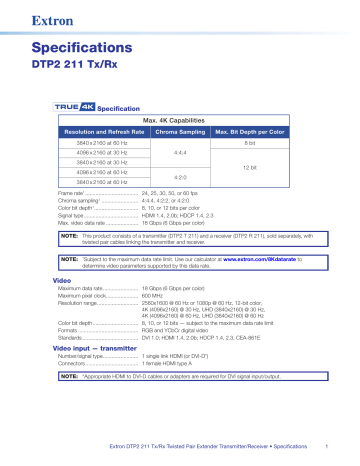 Extron DTP2 R 211 Specification | Manualzz