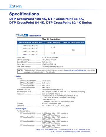Extron DTP CrossPoint 108 4K Specification | Manualzz