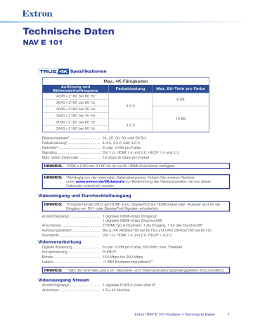 Extron NAV E 101 Spezifikation | Manualzz