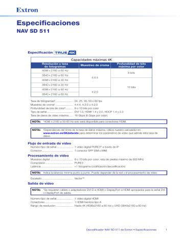 Extron NAV SD 511 Especificación | Manualzz