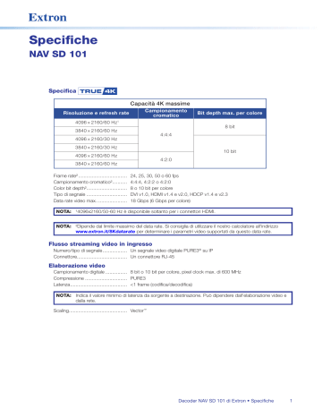 Extron NAV SD 101 specificazione | Manualzz
