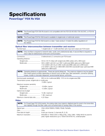 Extron PowerCage FOX Rx VGA Specification | Manualzz