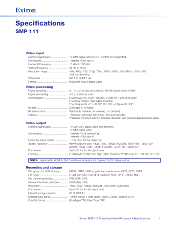 Extron SMP 111 Specification | Manualzz