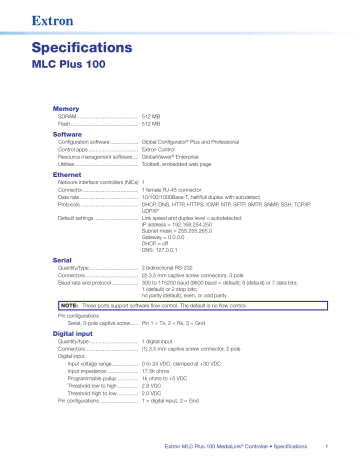 Extron MLC Plus 100 Specification | Manualzz