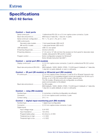 Extron MLC 62 RS EU Specification | Manualzz