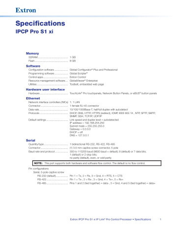 Extron IPCP Pro S1 xi Specification | Manualzz