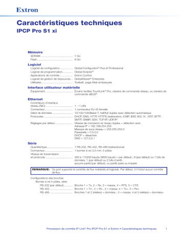 Extron IPCP Pro S1 xi spécification | Manualzz