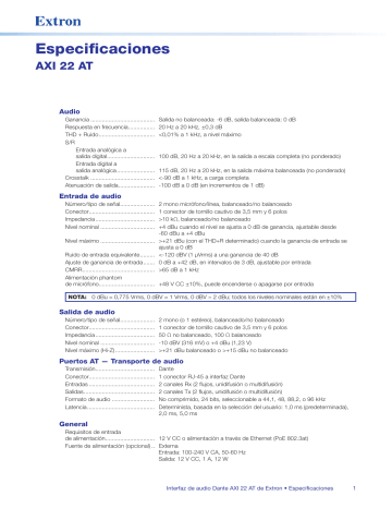 Extron AXI 22 AT Especificación | Manualzz