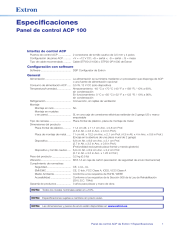 Extron ACP 100 Especificación | Manualzz