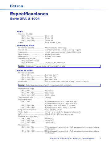 Extron XPA U 1004 Especificación | Manualzz