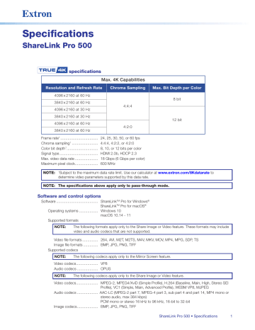 Extron ShareLink Pro 500 Specification | Manualzz