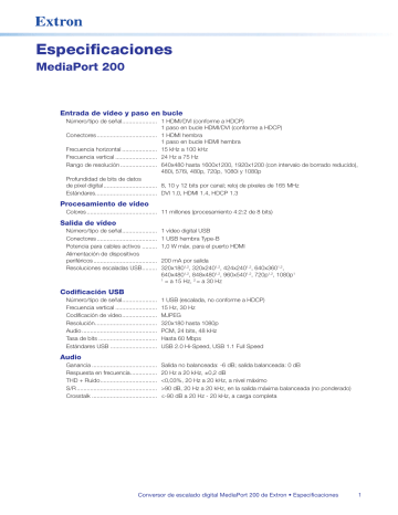 Extron MediaPort 200 Especificación | Manualzz