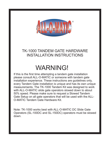 ALL-O-MATIC TK-1000 Hardware Installation Instructions | Manualzz
