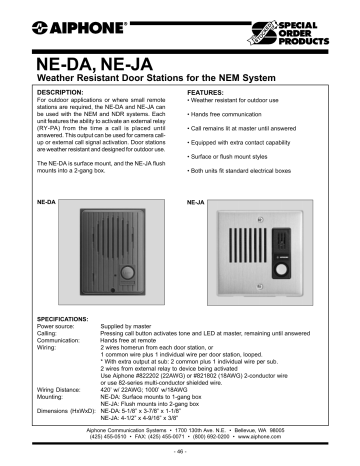 Aiphone NE-JA Specifications | Manualzz
