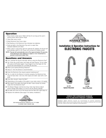 Advance Tabco K-175 Installation & Operation | Manualzz