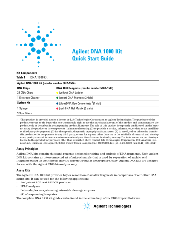 Agilent Technologies DNA 1000 Kit Quick Start Manual | Manualzz
