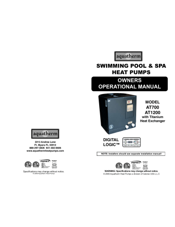 aquatherm AT1200 Owner's Operation Manual | Manualzz