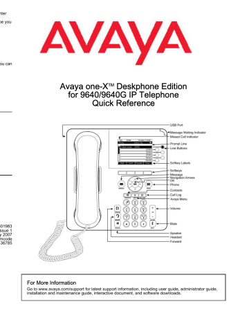 Avaya one-X 9640 Quick Reference | Manualzz