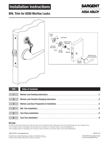 Assa Abloy Sargent 8200 Installation Instructions Manual | Manualzz