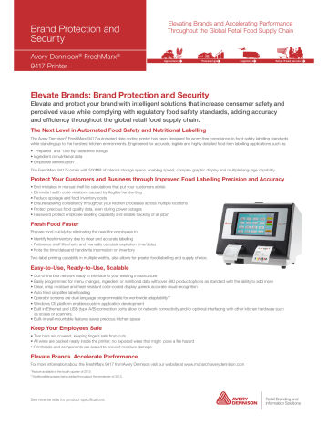 Avery Dennison FreshMarx 9417 Specifications | Manualzz