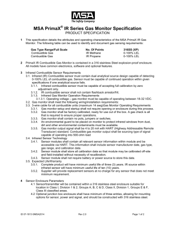 MSA PrimaX® IR Gas Transmitter Specification | Manualzz