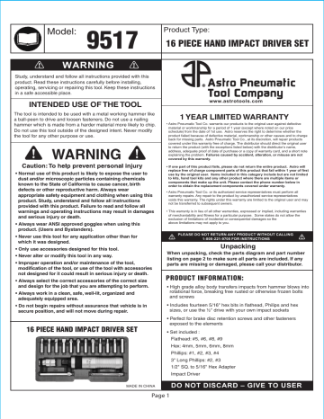 Astro Pneumatic 9517 Manual | Manualzz