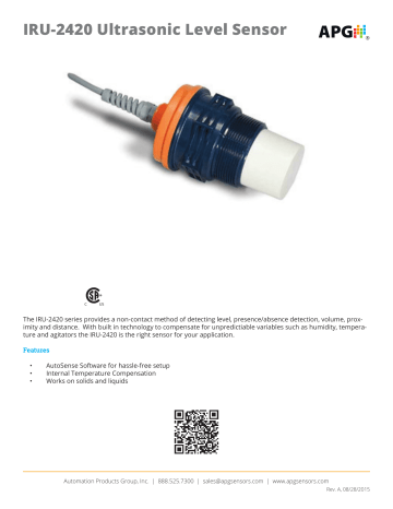 APG IRU-2420 Ultrasonic Sensor Datasheet | Manualzz