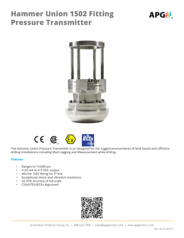 APG HU-1502 Pressure Transducer Datasheet | Manualzz