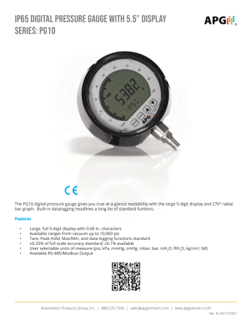 APG PG10 Digital Pressure Gauge Datasheet | Manualzz