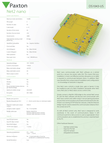 Paxton DS1043 Net2 nano Data Sheet | Manualzz