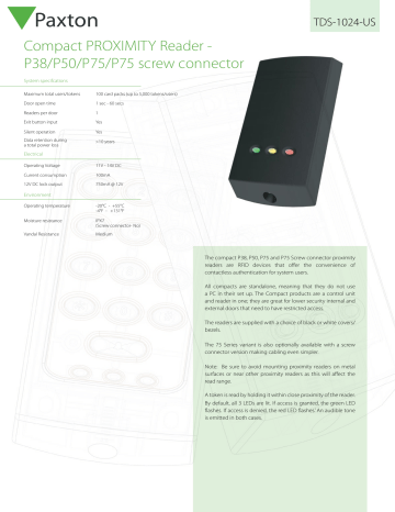 Paxton DS1024 Compact PROXIMITY Reader – P38 Data Sheet | Manualzz