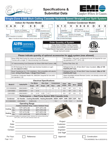 EMI Cassette CAHV 09 AC Spec / Submittal Specification | Manualzz