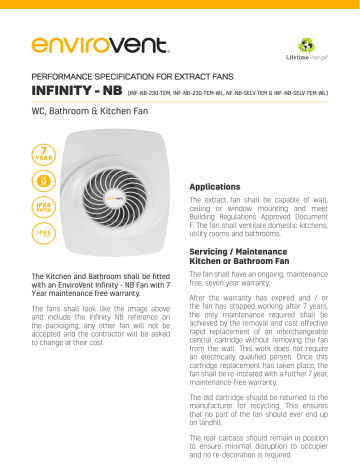 EnviroVent Infinity NB / Filterless-NB Specification | Manualzz