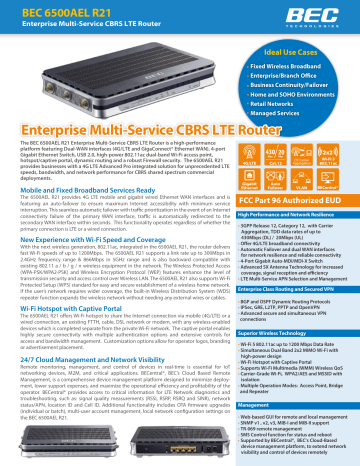 BEC 6500AEL CBRS Multi-Service LTE Router Datasheet | Manualzz