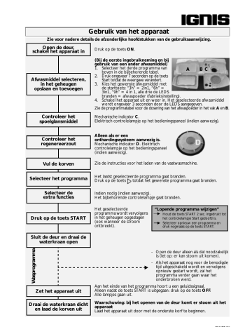 Ignis ADL 350 Dishwasher Programmakaart | Manualzz