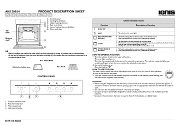 Ignis AKS 200/IX/01 Oven Program Chart | Manualzz