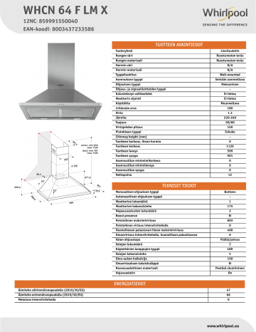 Whirlpool WHCN 64 F LM X Hood Product Data Sheet | Manualzz