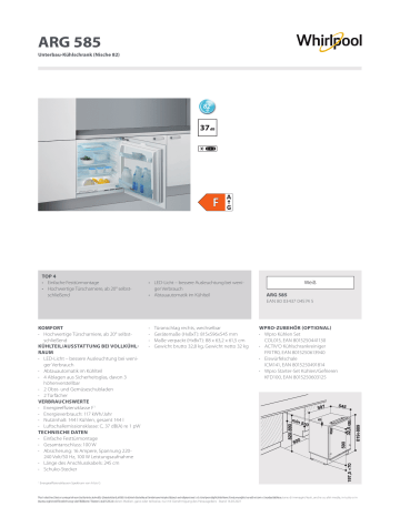 Whirlpool ARG 585 Refrigerator NEL Data Sheet | Manualzz