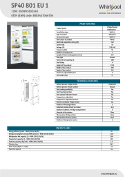 Whirlpool SP40 801 EU 1 - Product Datasheet, quick guide, Important ...