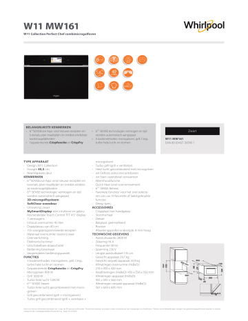Whirlpool W11 MW161 Microwave Product Data Sheet | Manualzz